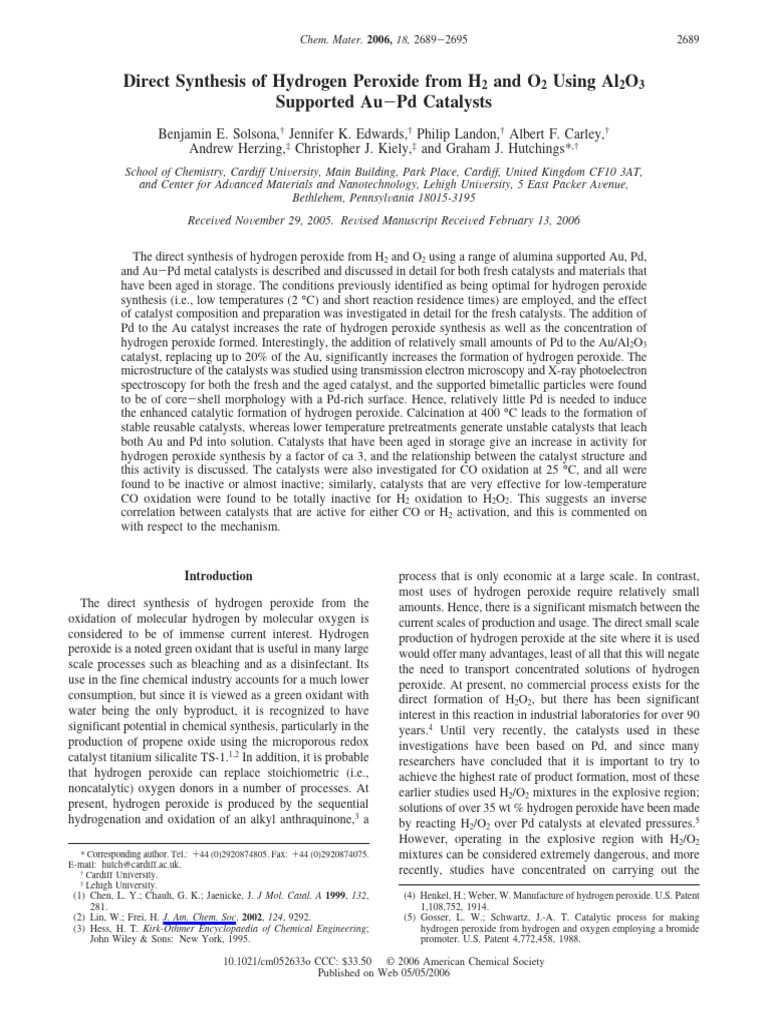 Direct H2O2 Synthesis Using Au-Pd Catalysts | PDF | Catalysis ...