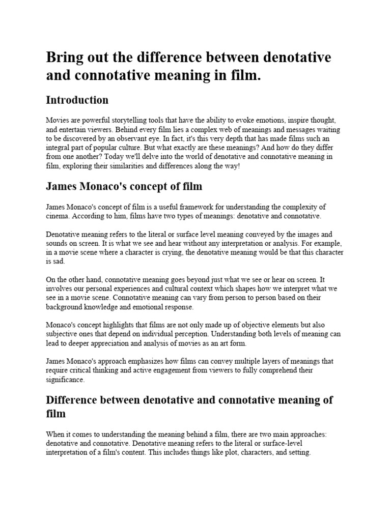Denotative and Connotative in Film | PDF