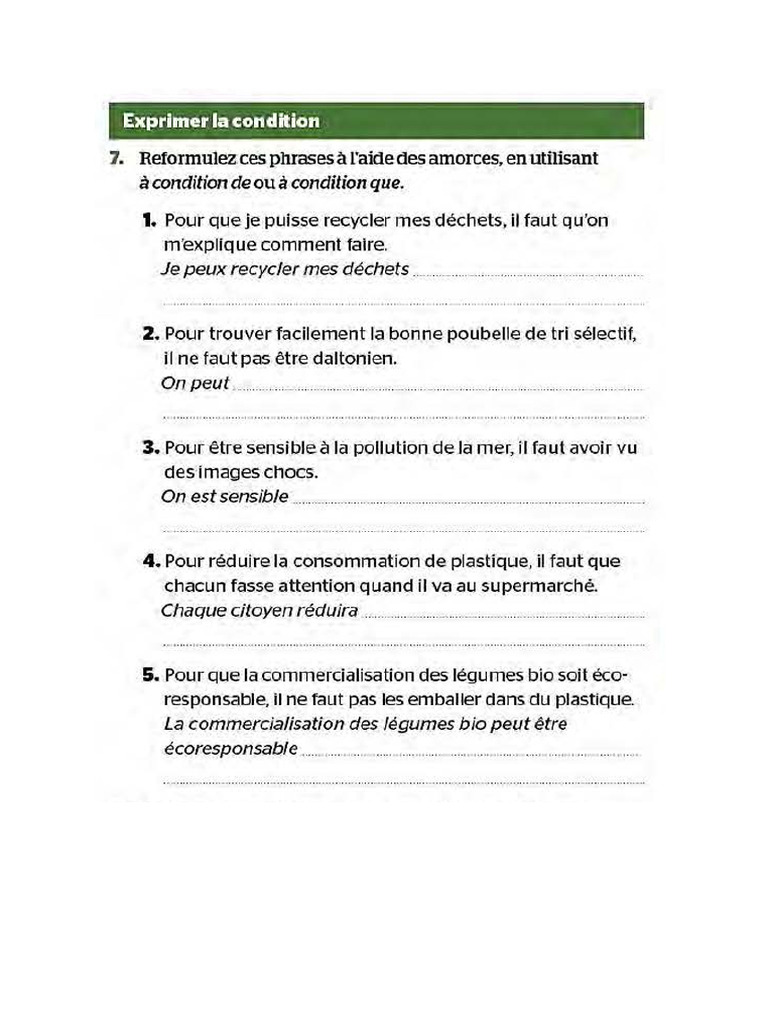 Exprimer La Condition Exercices | PDF