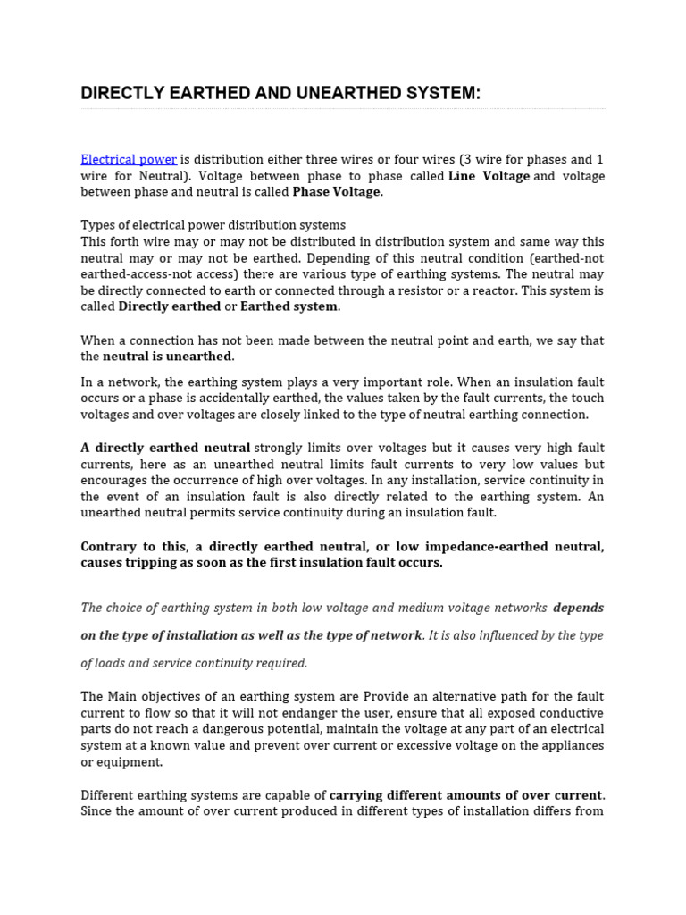 Earthed vs. Unearthed Systems Explained | PDF | Insulator (Electricity ...