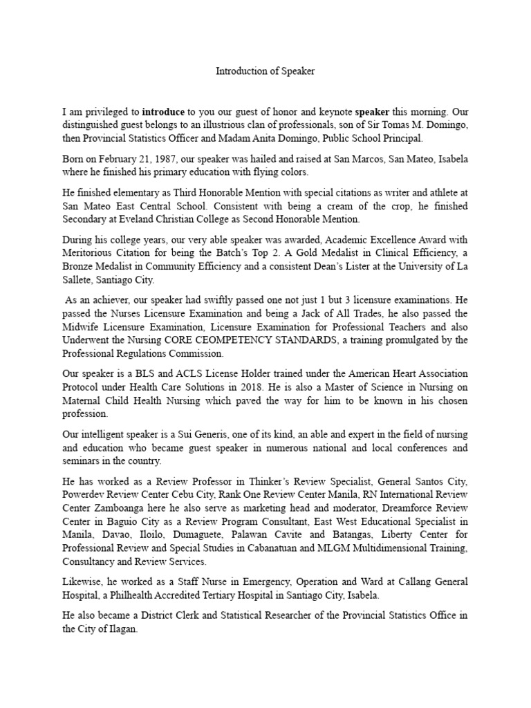 Introduction of Speaker | PDF | Nursing | Health Sciences