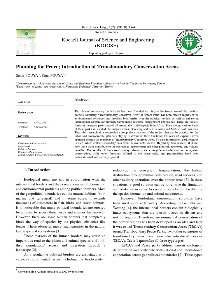 Transboundary Conservation Areas for Peace and Ecology | PDF ...