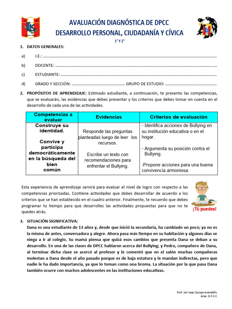 Avaluación Diagnóstica de Dpcc-Jiqa | Descargar gratis PDF | Psicología Social | Sicología
