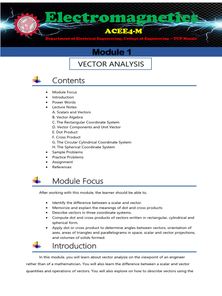 Module1 ACEE4Emags | PDF | Euclidean Vector | Coordinate System