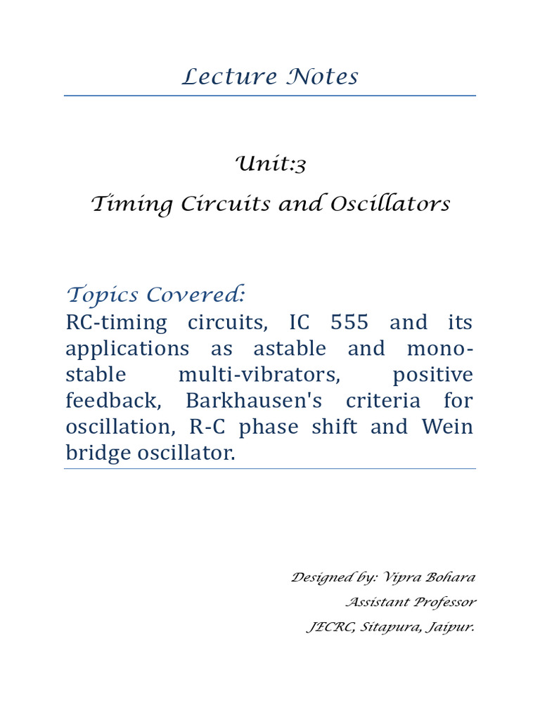 DE UNIT 3 Timing Circuit and Oscillators | PDF | Electronic Oscillator ...