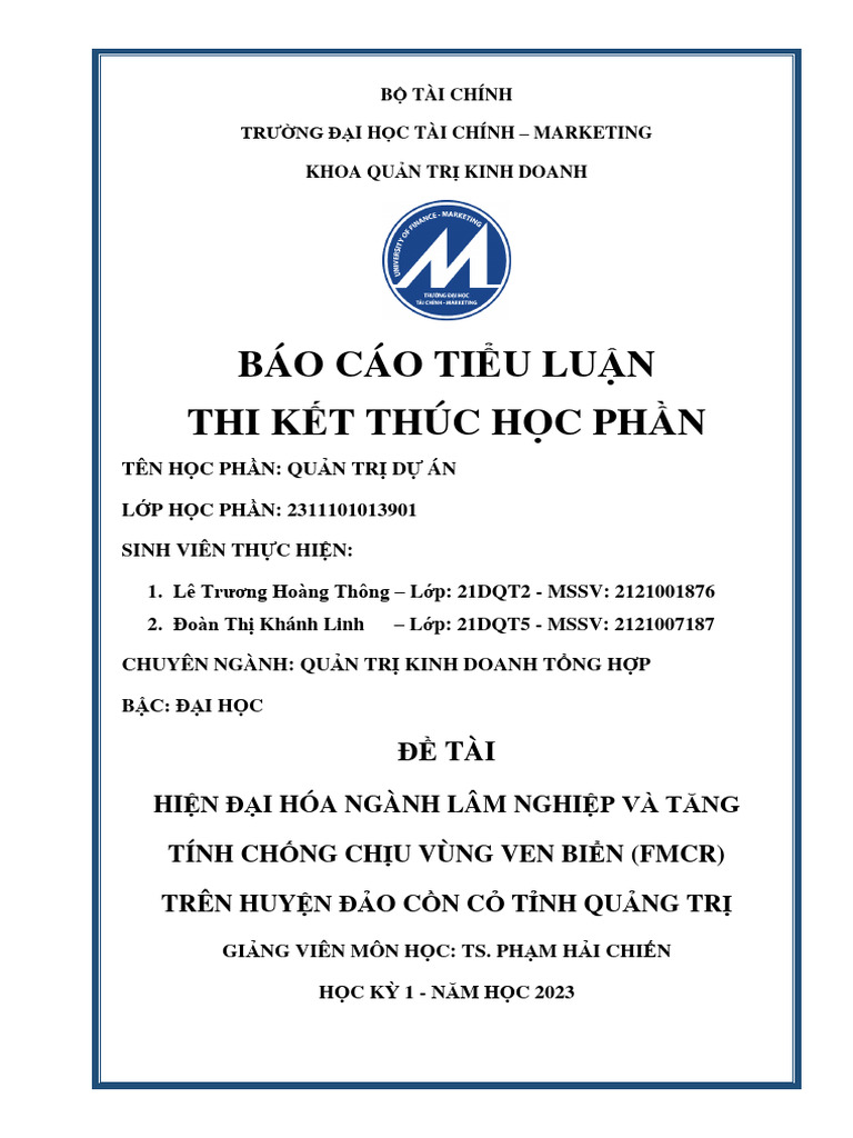 Tiểu Luận KTHP Cuối Kỳ Lớp Qtda HK1 - NH 2023 | PDF