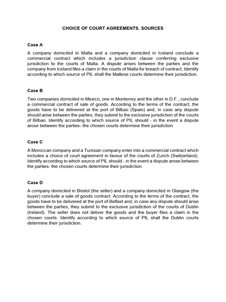 Choice of Court Agreements. Sources | PDF | Law