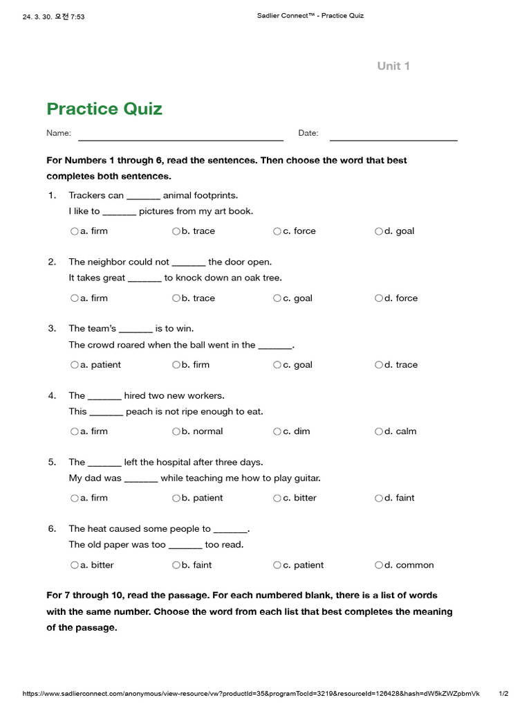 Sadlier Connect™ - Practice Quiz1 | PDF