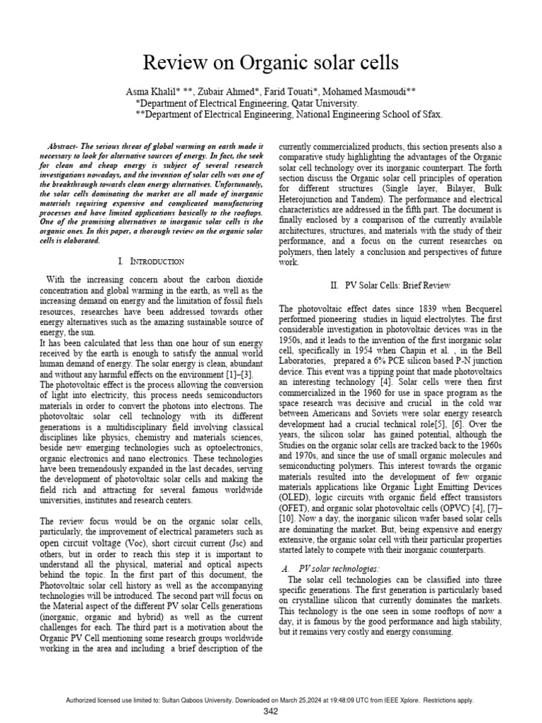 Review On Organic Solar Cells | PDF | Solar Cell | P–N Junction