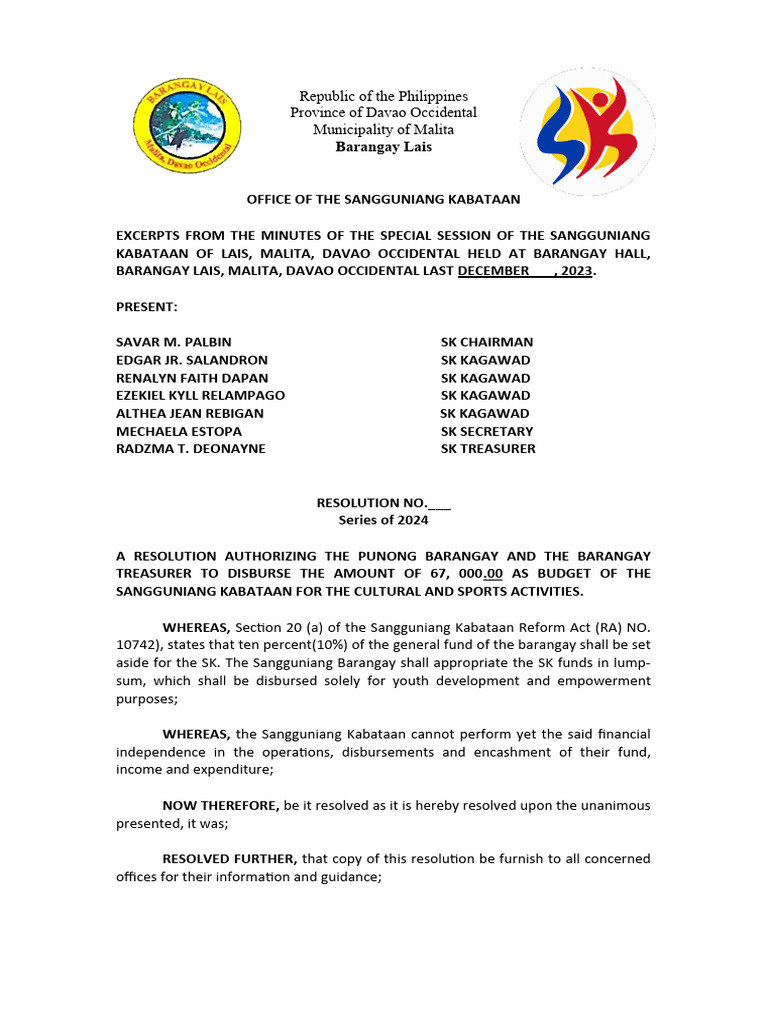 SK Authorizing Punong Barangay | PDF