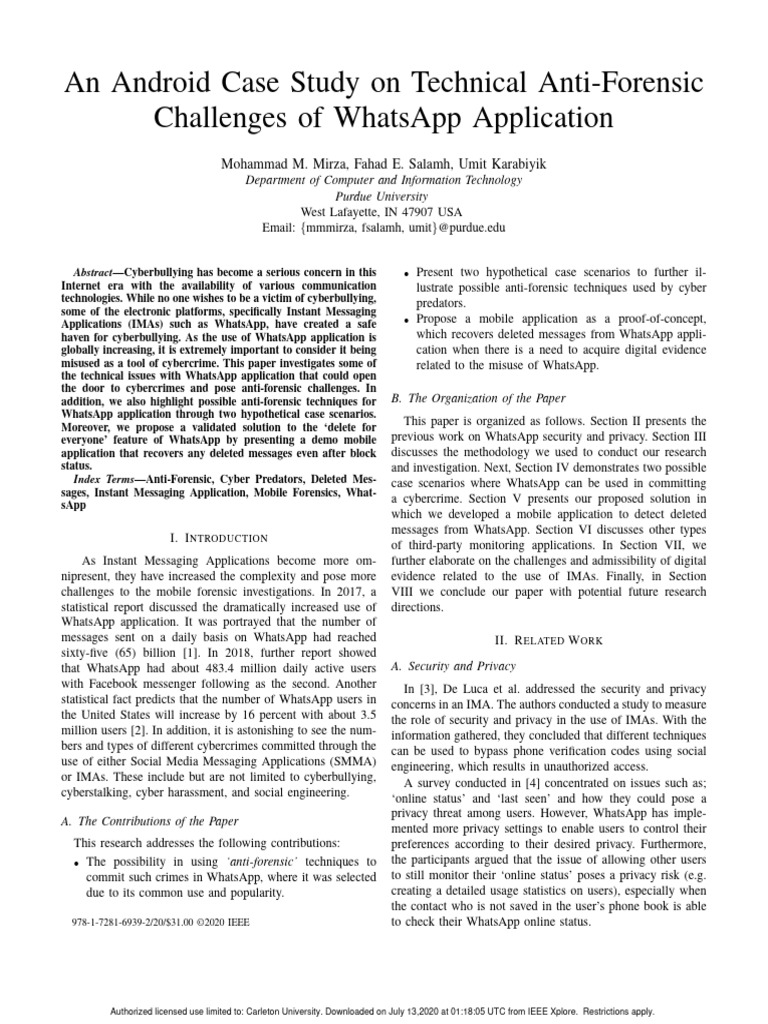 Android Case Study On Whatsapp Forensics | PDF | Privacy | Computer Forensics