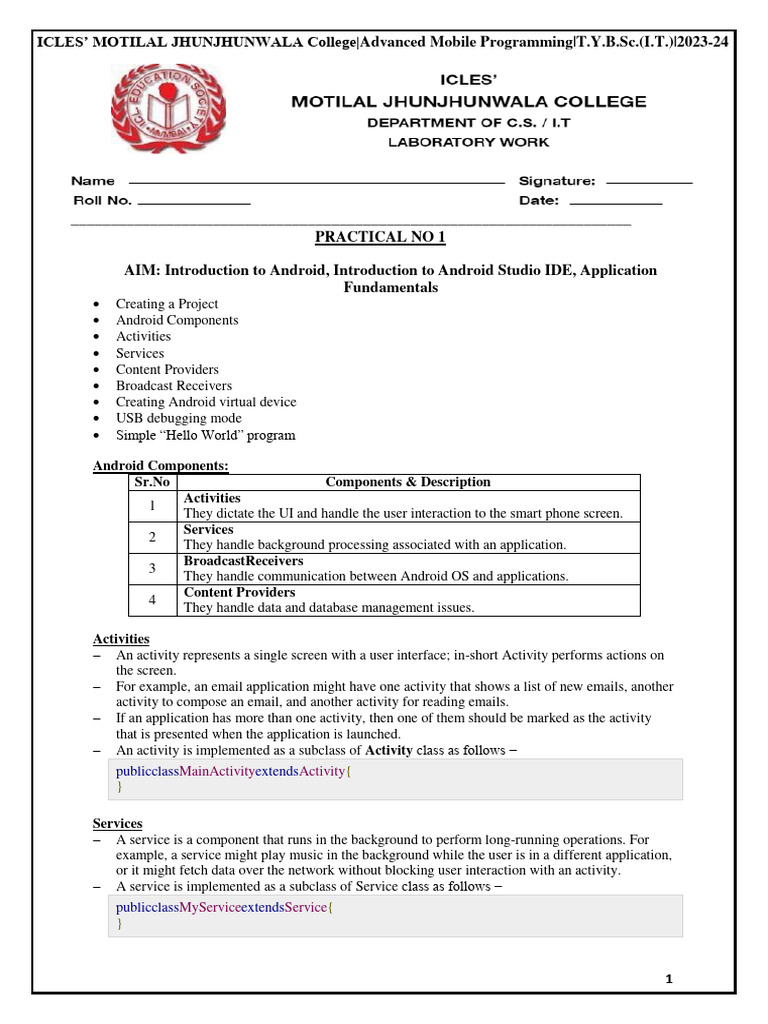 AY 23-24 TYIT AMP Practical Manual | PDF | Android (Operating System) | Menu (Computing)