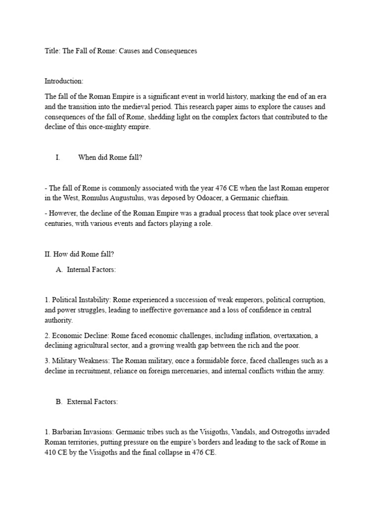 The Fall of Rome: Causes and Consequences | PDF | Roman Empire ...