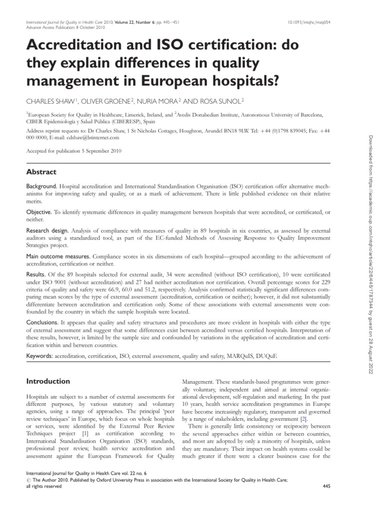 Hospital Accreditation vs ISO Certification | PDF | Hospital | Patient ...