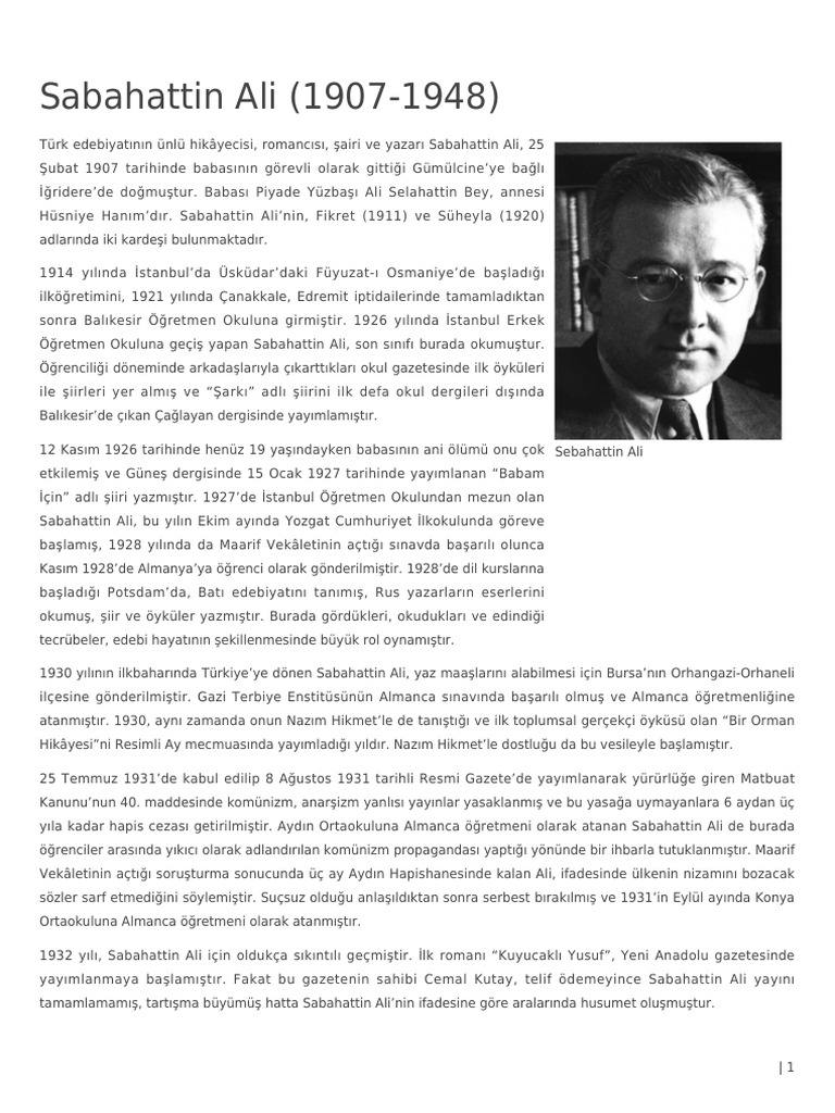 Sabahattin Ali (1907-1948) | PDF