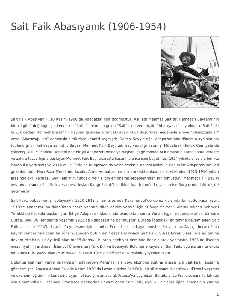 Sait Faik Abasıyanık (1906-1954) | PDF