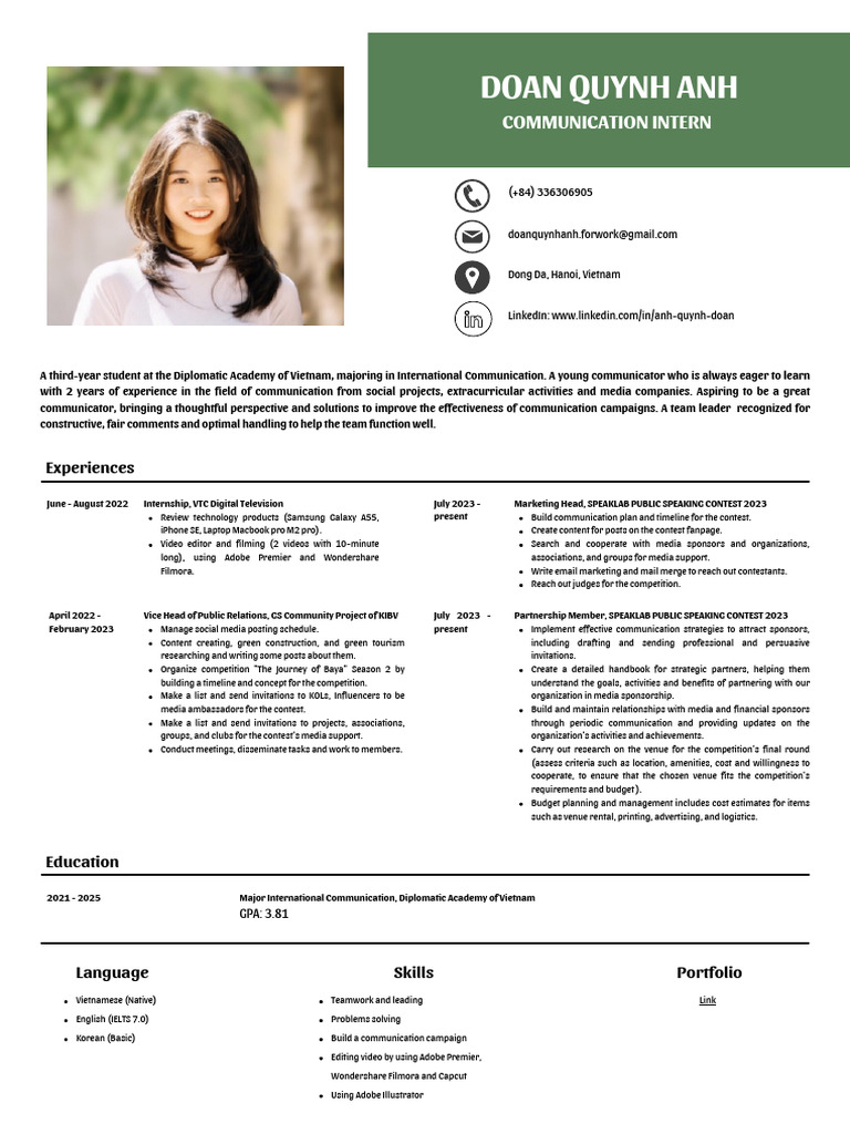 Doãn Qu NH Anh - CV | PDF | Business | Human Communication