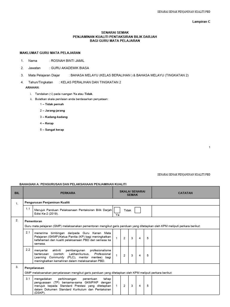 V2GMP Senarai Semak Penjaminan Kualiti PBD Lampiran C | PDF