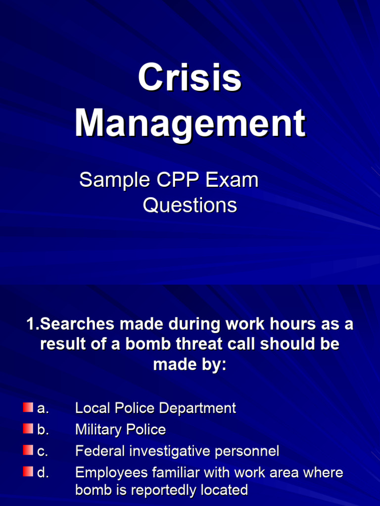 Crisis Management Exam Sample Questions | PDF | Emergency Management ...