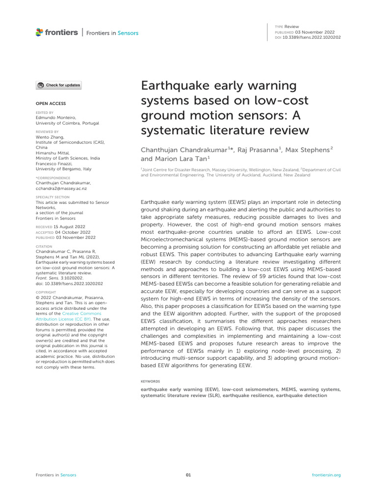 Earthquake Early Warning Systems Based On Low-Cost Ground Motion Sensors | PDF | Earthquakes ...