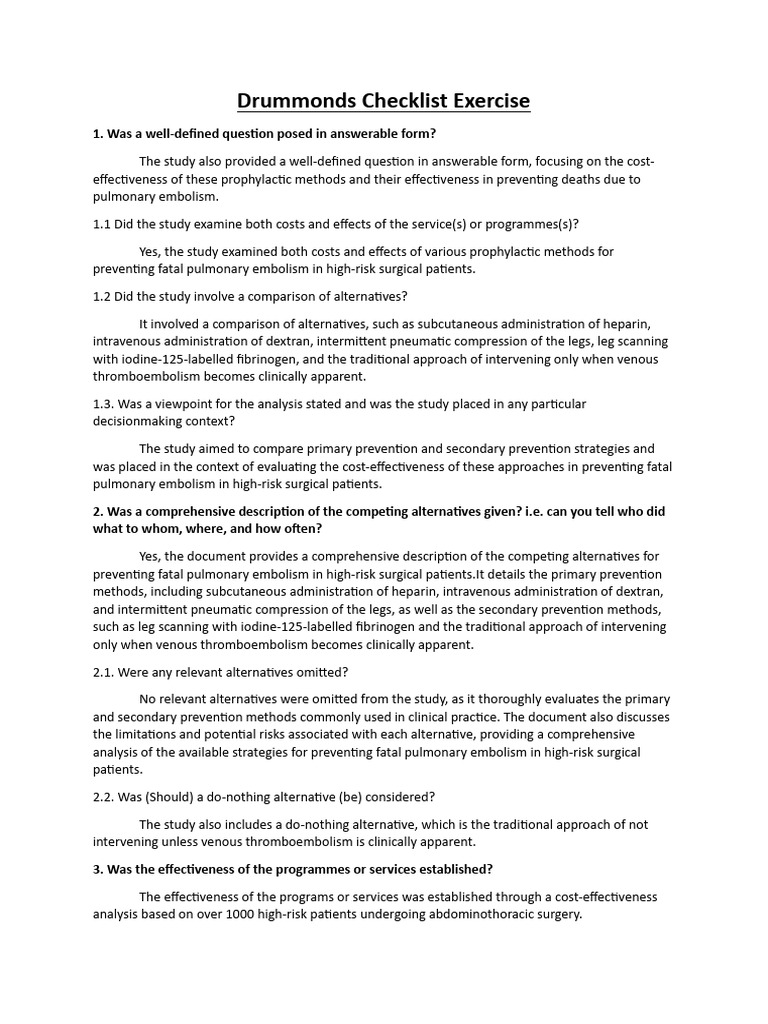 Drummonds Checklist Exercise | PDF | Sensitivity Analysis | Preventive Healthcare