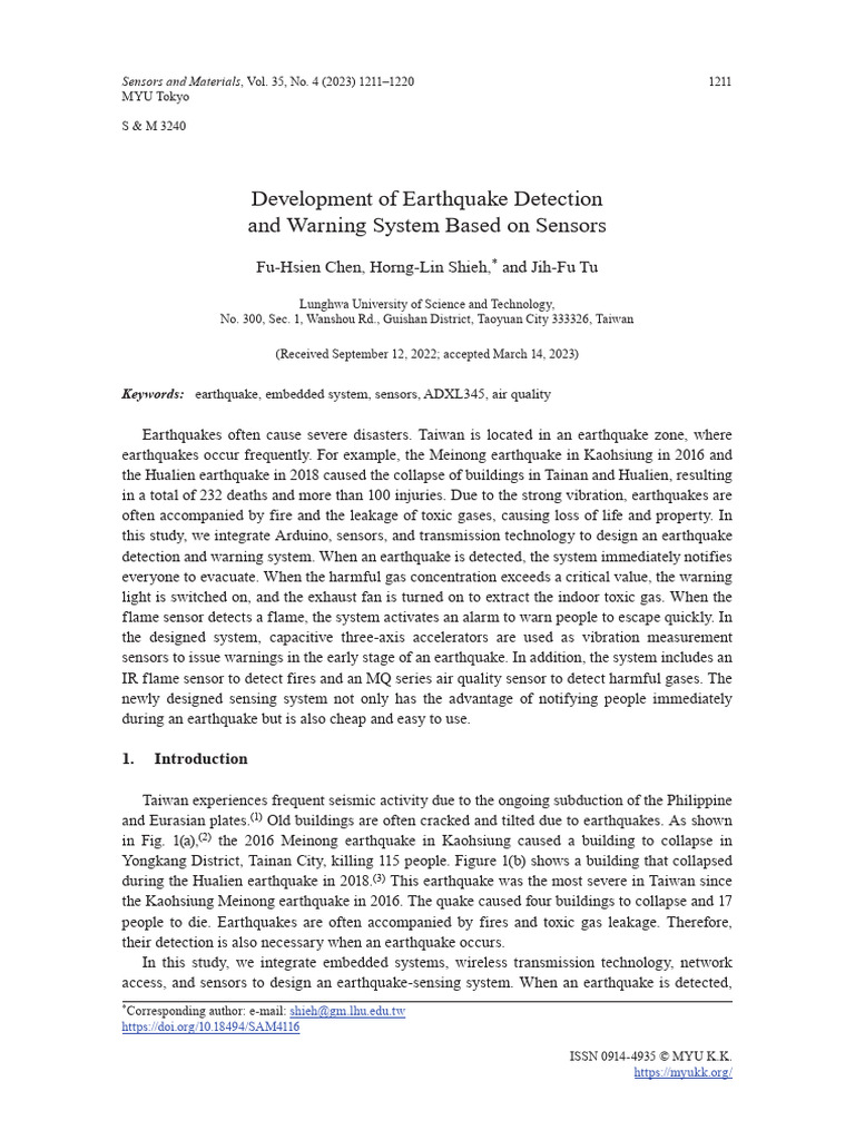 Development Of Earthquake Detection Pdf Sensor Accelerometer