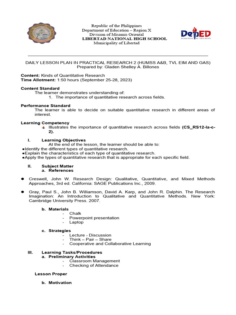 Lesson Plan in PR 2 | PDF | Causality | Survey Methodology