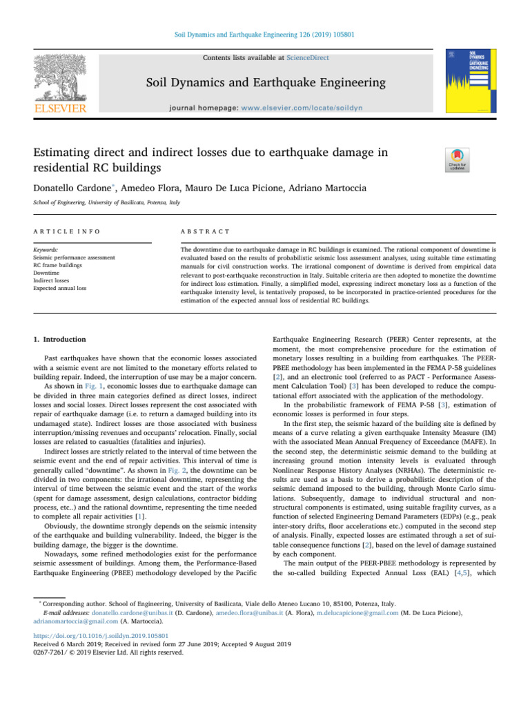 Estimating Direct and Indirect Losses Due To Earthquake Damage in ...