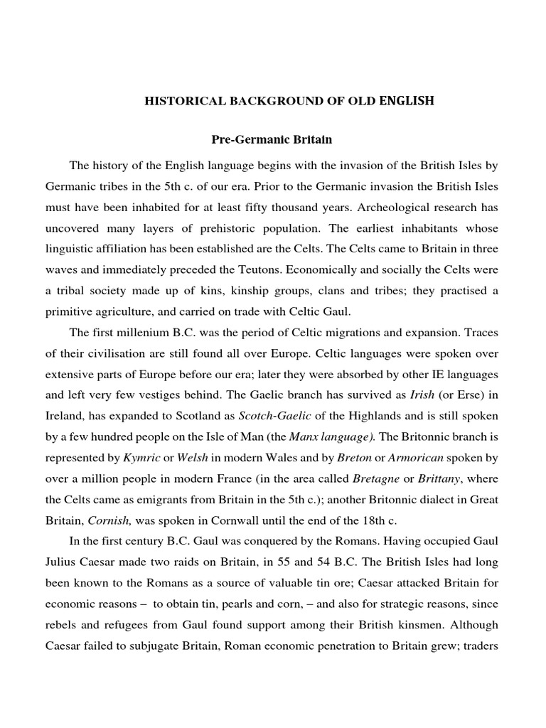 Old English Historical Background | PDF | Celts | Wessex