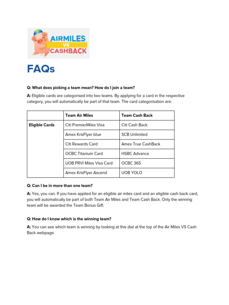 Team Cash Back Vs Team Air Miles FAQ | PDF | Credit Card | Banking ...