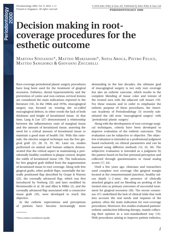 Decision Makin in Root Coverage Procedures For Esthetic Outcomes ...