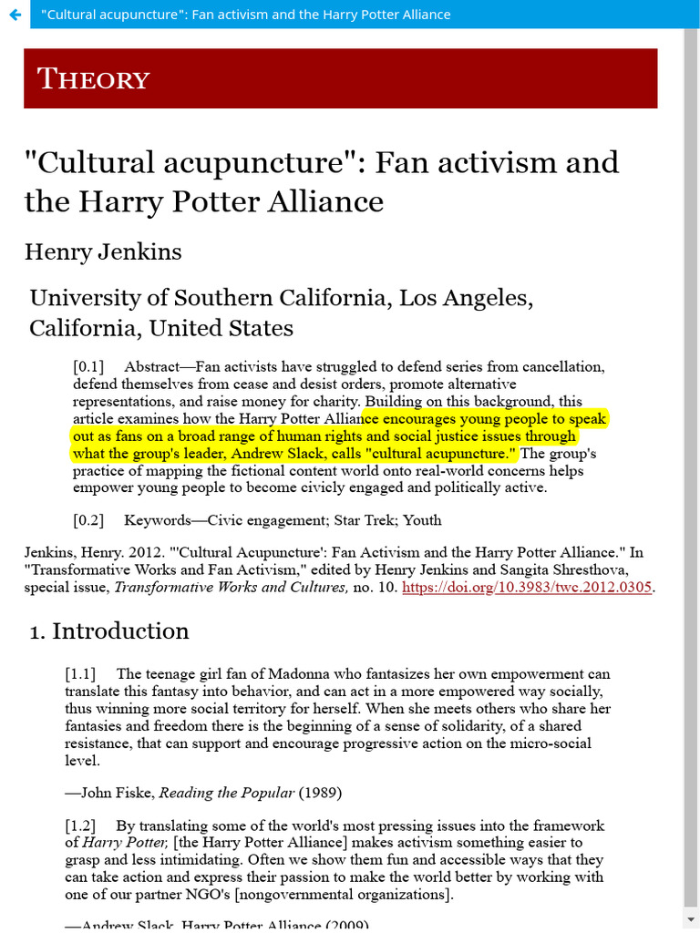 Cultural Acupuncture in Fan Activism | PDF