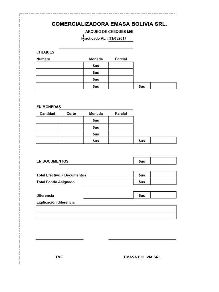 Formato Arqueo de Caja | PDF | Moneda | Mercado de divisas