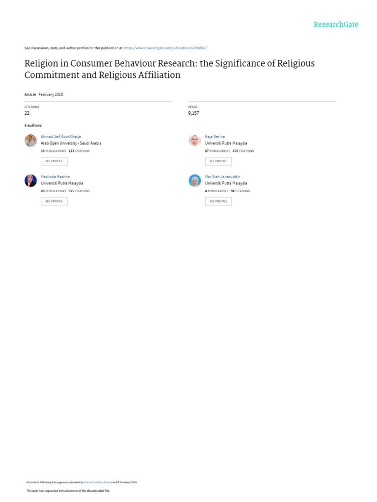 Religion in Consumer Behaviour Research: The Significance of Religious ... Religion in Consumer Behaviour Research: The Significance of Religious ...