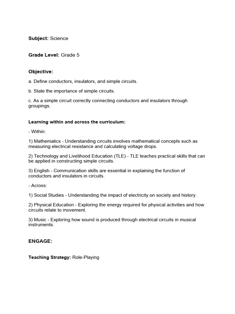 Lesson Plan | PDF | Electrical Resistance And Conductance | Electrical Conductor