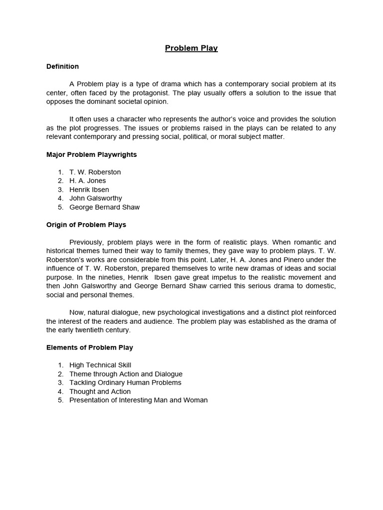 Problem Play | PDF | George Bernard Shaw | Playwright