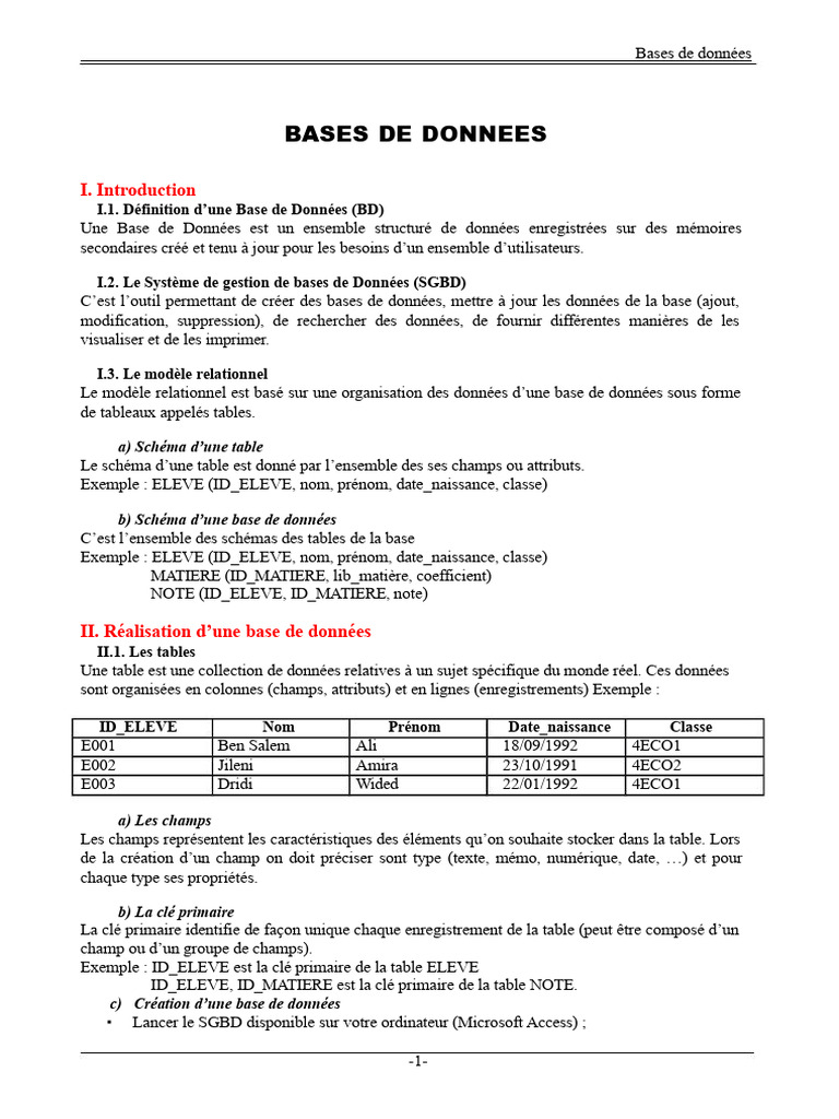 Introduction aux Bases de Données et SGBD | PDF | Bases de données ...