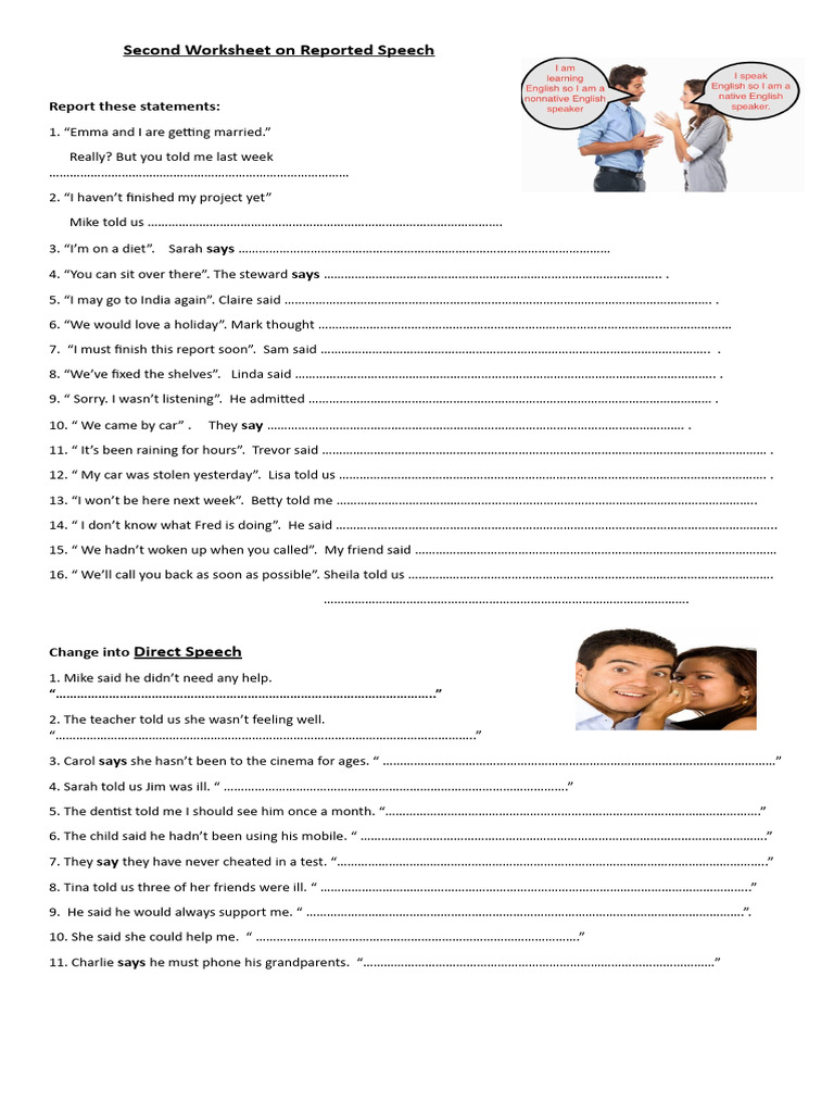 Second Worksheet On Reported Speech | PDF
