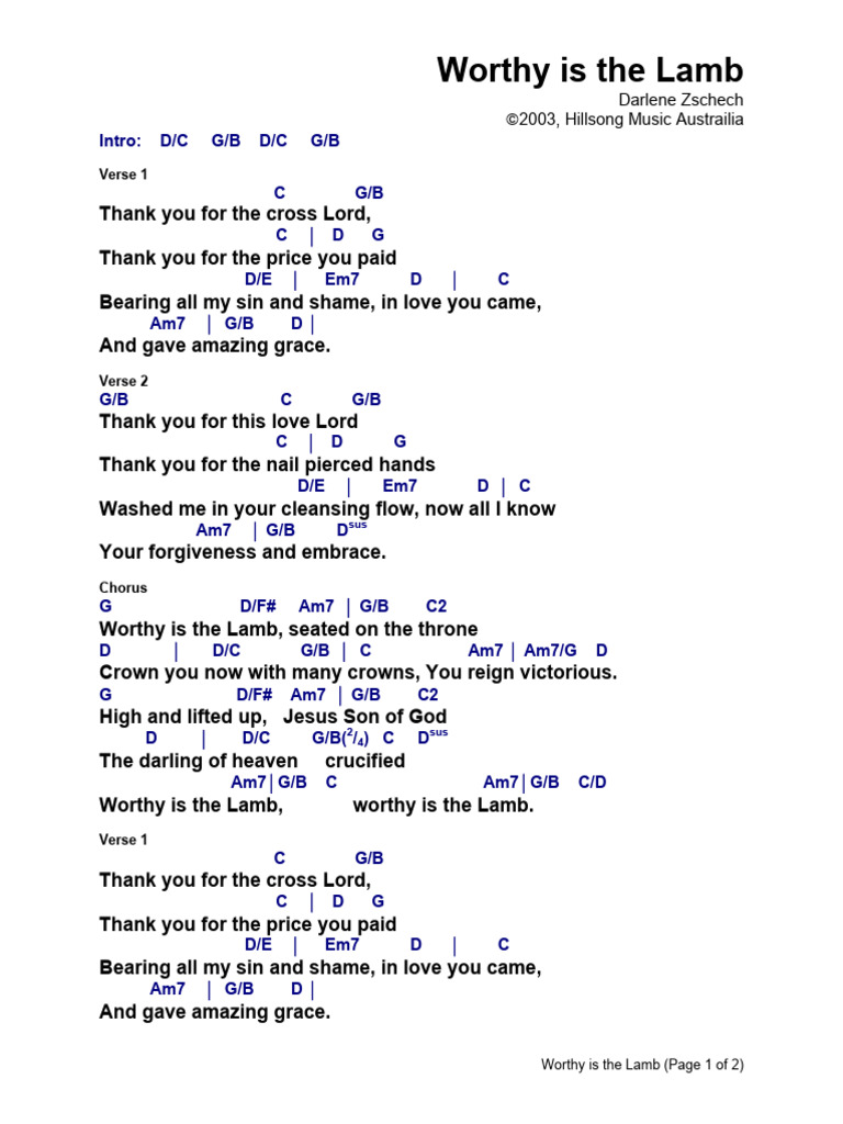 Worthy Is The Lamb Chord G | PDF | Lamb Of God | Theology Worthy Is The Lamb Chord G | PDF | Lamb Of God | Theology