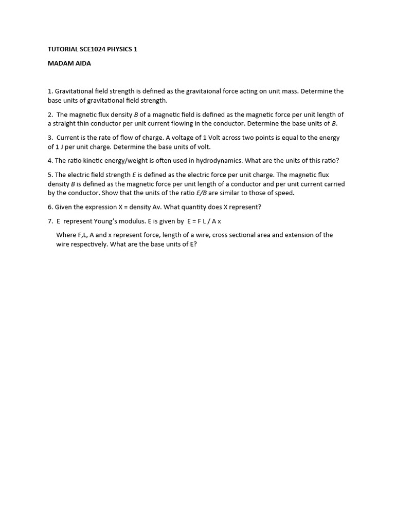 Physics 1 Unit Analysis Tutorial | PDF | Teaching Methods & Materials ...