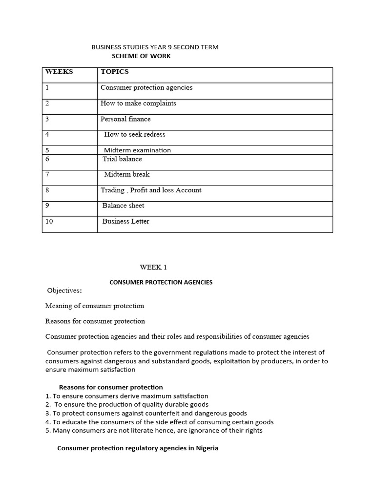 Year 9 Business Studies Plan | PDF | Debits And Credits | Consumer ...