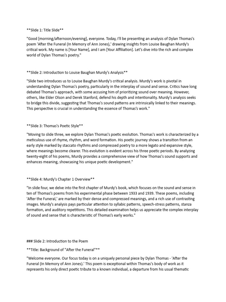 Dylan Thomas's "After the Funeral" Analysis | PDF | Poetry