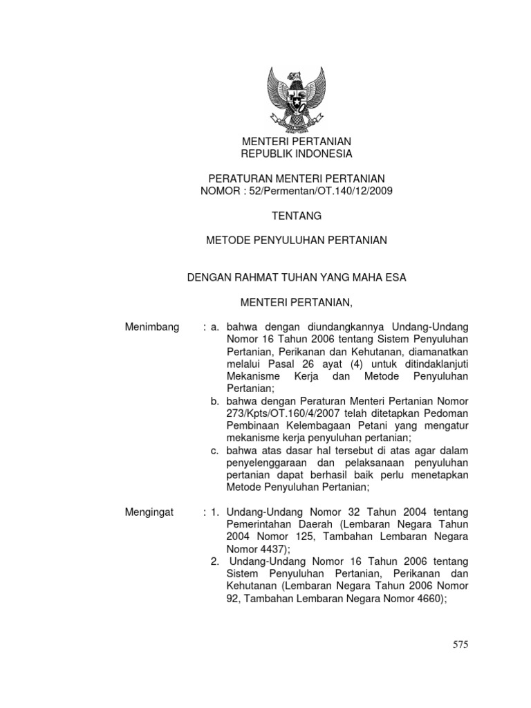 Permentan 52-09 | PDF