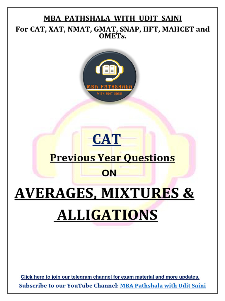 Averages Mixtures And Alligations Cat Previous Year Questions By Pdf