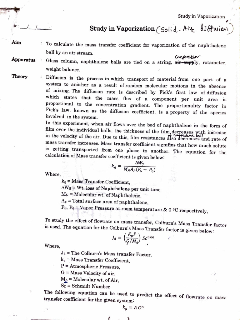 Study in Vaporization (Solid-Air Diffusion) Practical | PDF | Diffusion ...