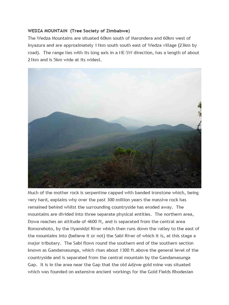 WEDZA MOUNTAIN (Tree Society of Zimbabwe) | PDF | Mountains | Forests