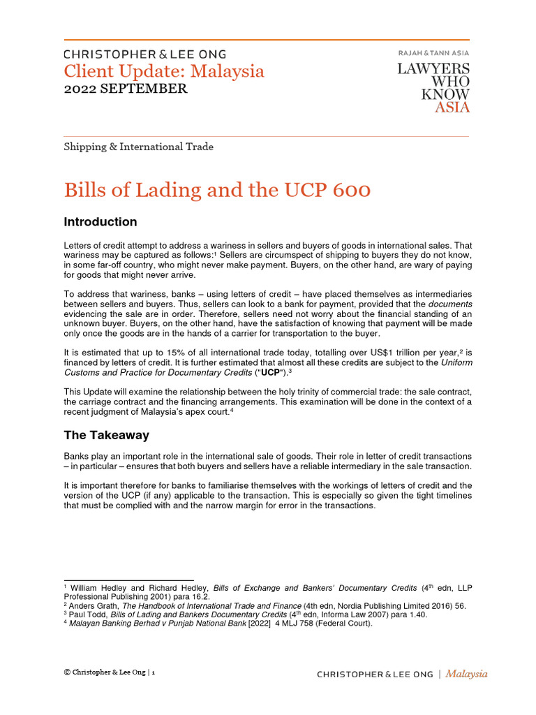 2022 09 Bills of Lading Ucp-600 | PDF | Letter Of Credit | Business