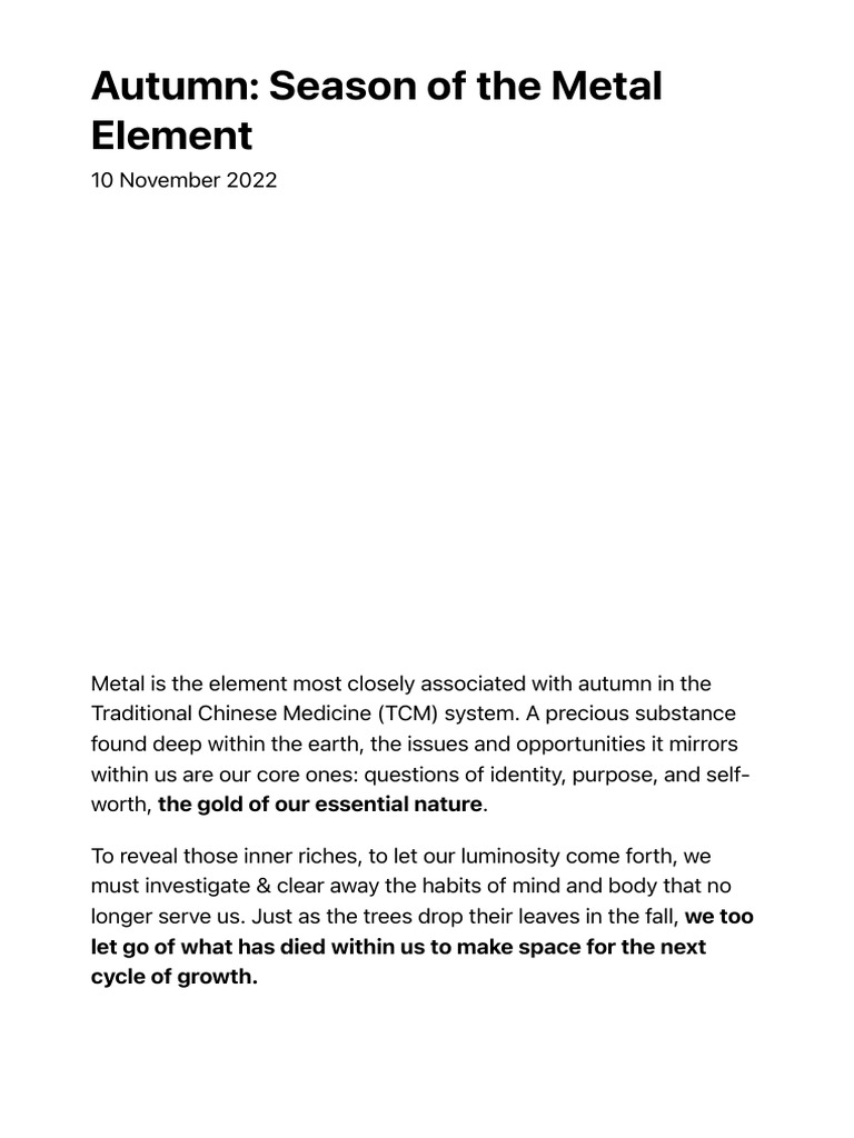 Autumn - Season of The Metal Element - Academy Healing Nutrition | PDF ...