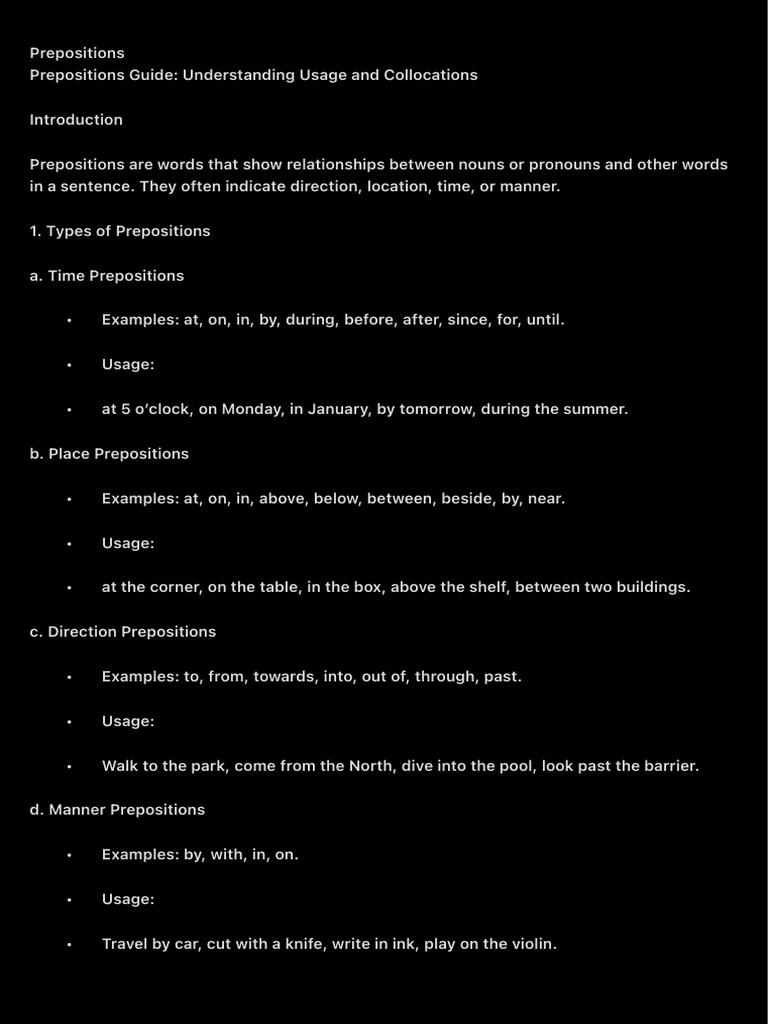 Prepositions | PDF | Preposition And Postposition | Noun