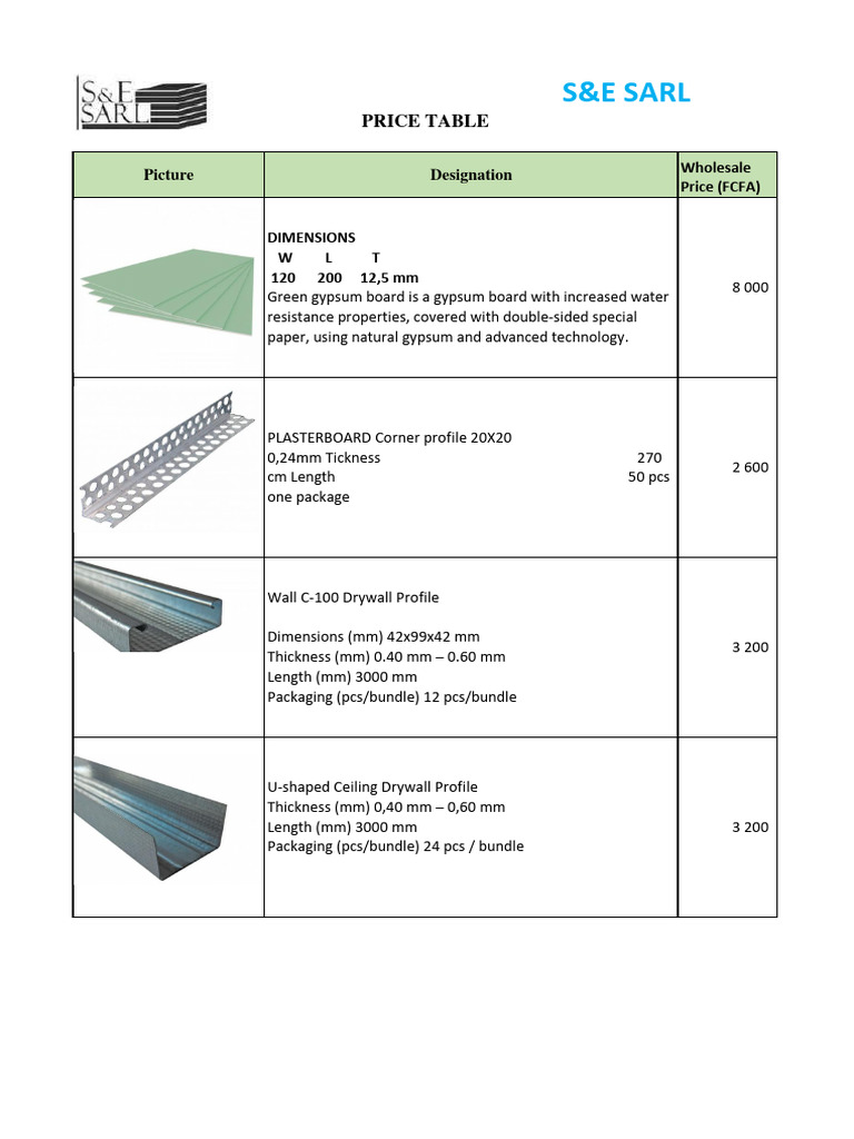 Building Materials Price List | PDF | Drywall | Plaster